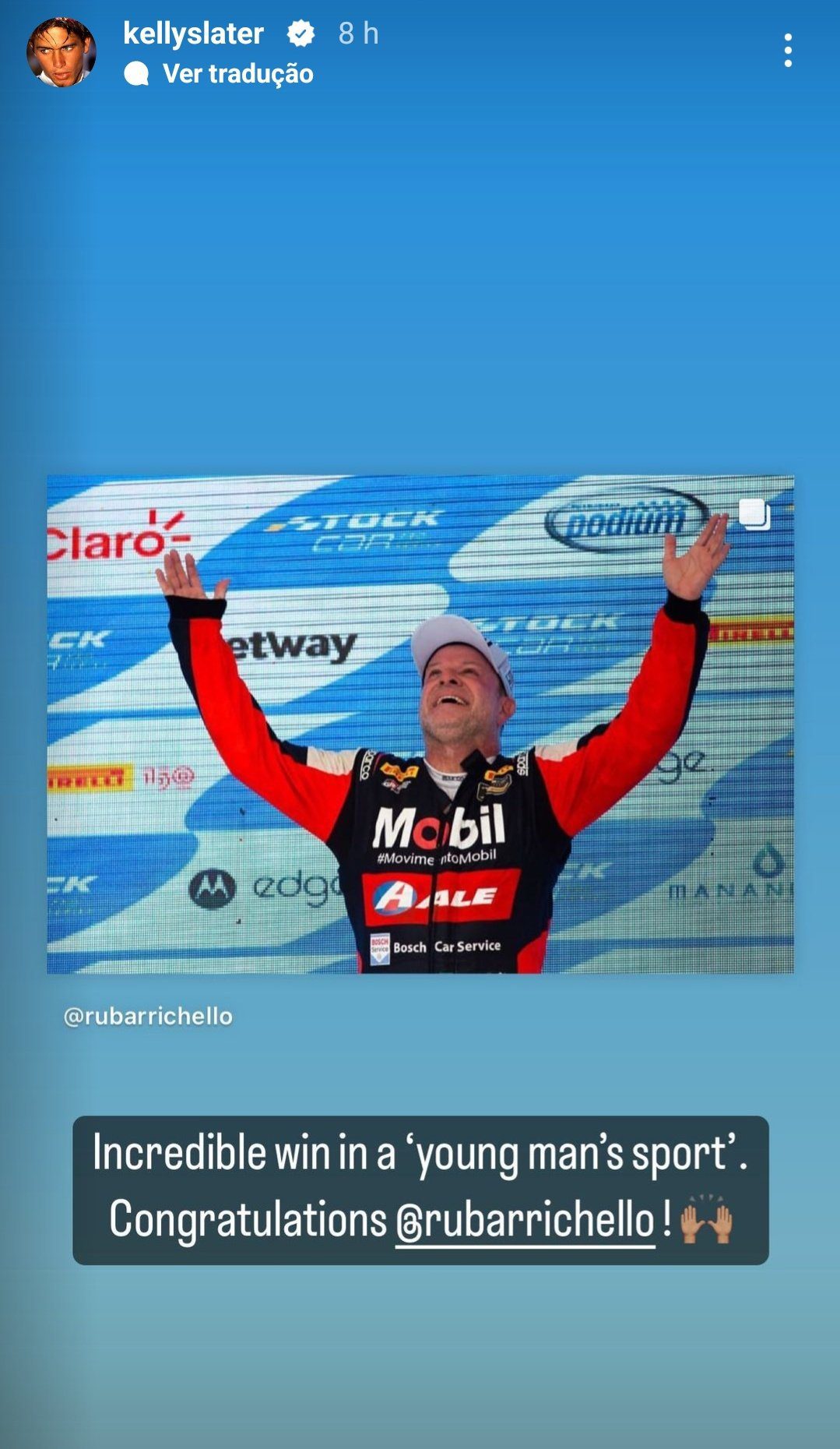 Surfista multicampeão Kelly Slater parabeniza Barrichello por ...